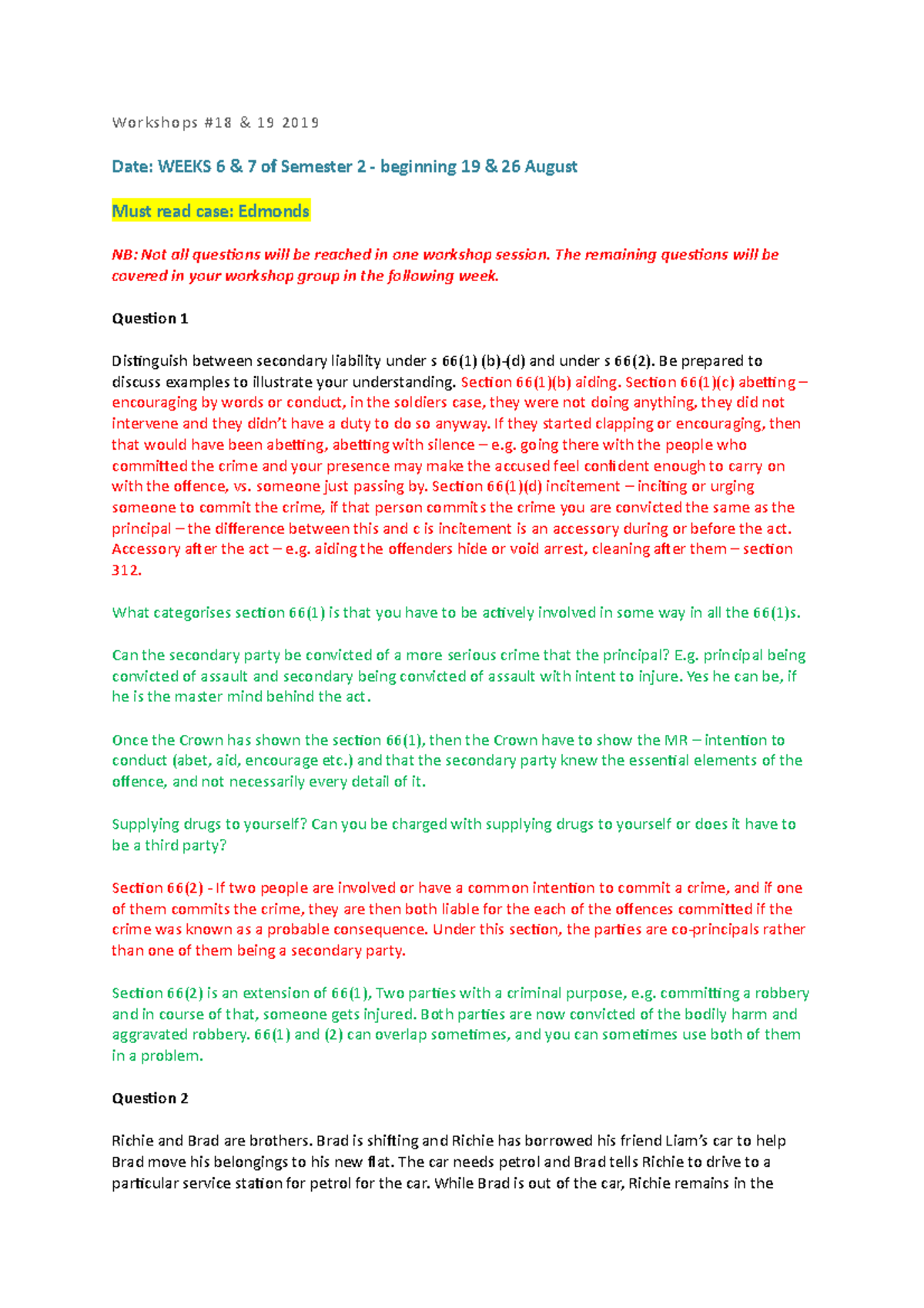 Workshops - week 18 - Workshops #18 & 19 2019 Date: WEEKS 6 & 7 of ...