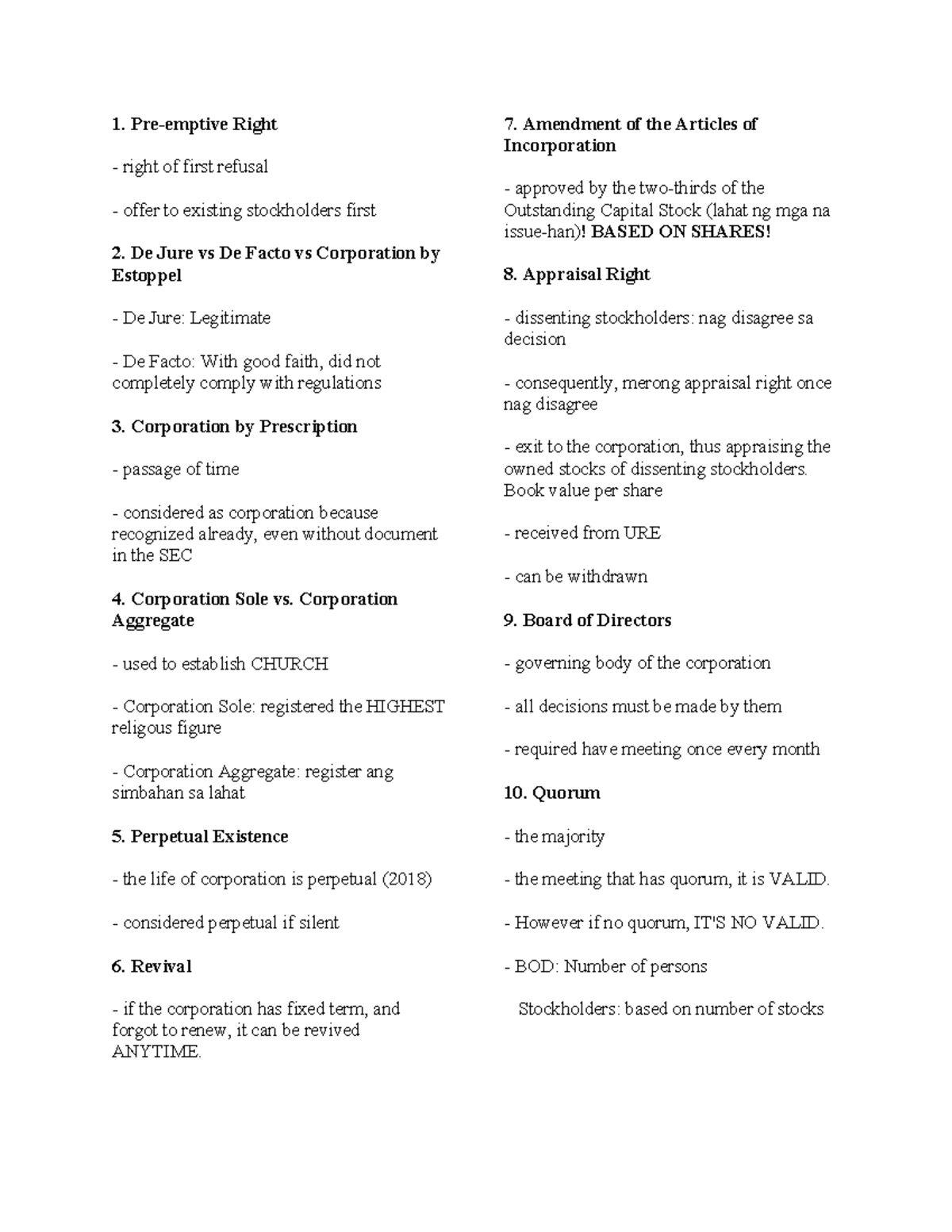 LAW Corporation - Pre-emptive Right right of first refusal offer to ...