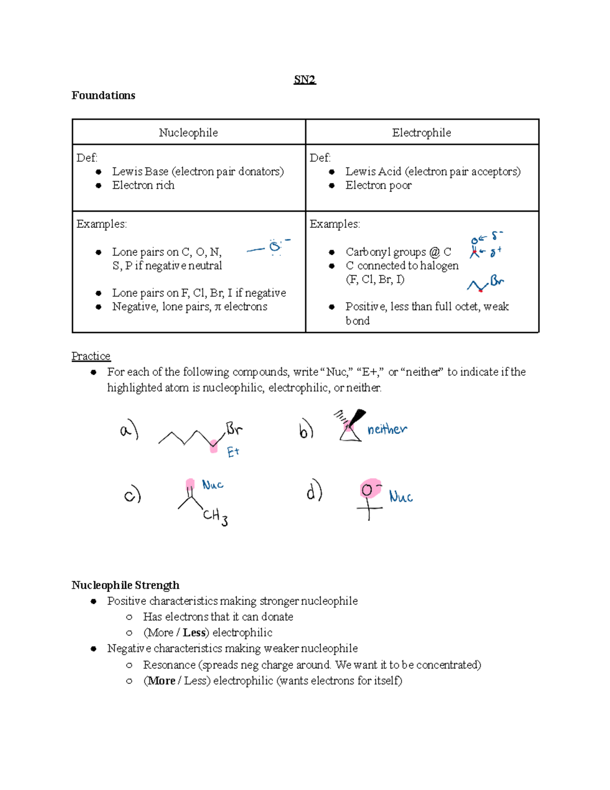 (1) SN2 Answer Key - sn2 reactions - SN Foundations Nucleophile ...