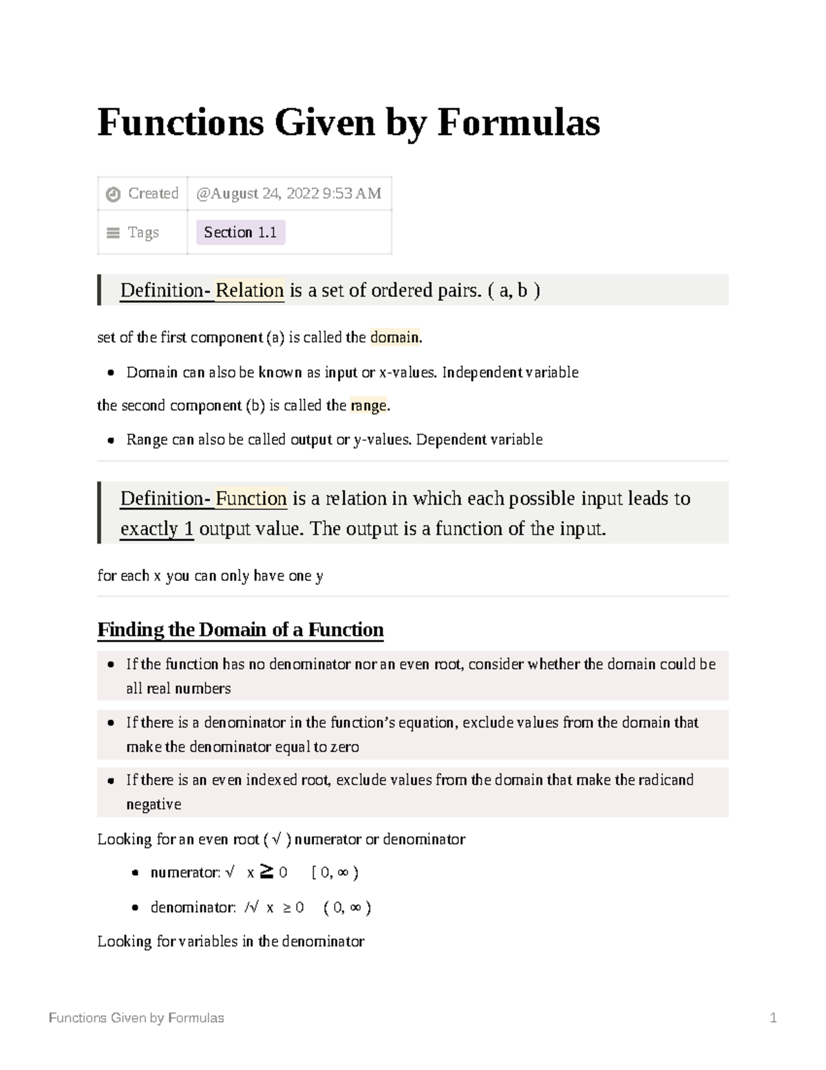 Functions Given by Formula - Definition- Relation is a set of ordered ...