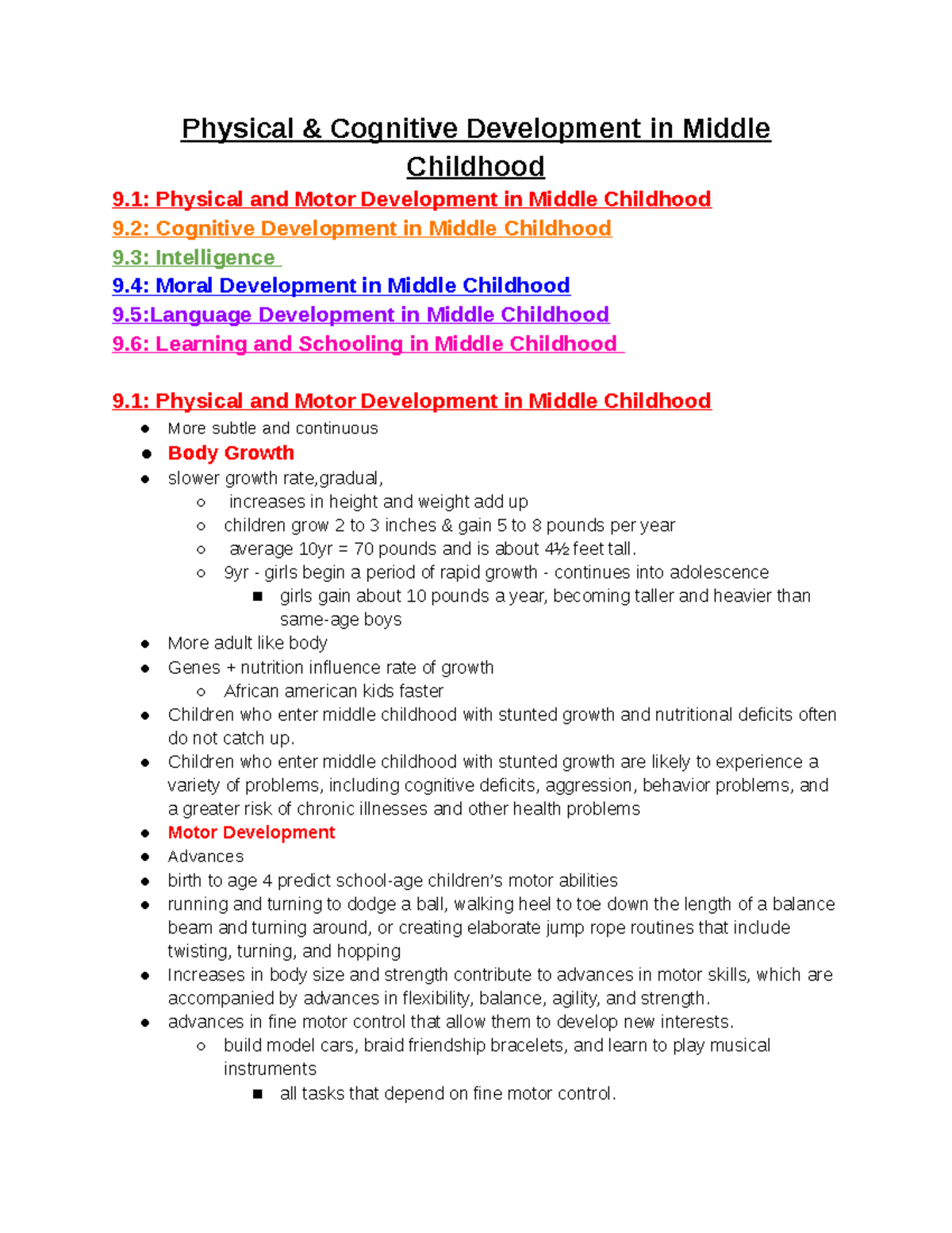 Chapter 9 Physical Cognitive Development in Middle Childhood - Physical ...