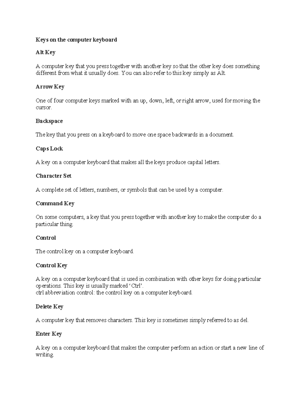 Keys on the computer keyboard - You can also refer to this key simply ...