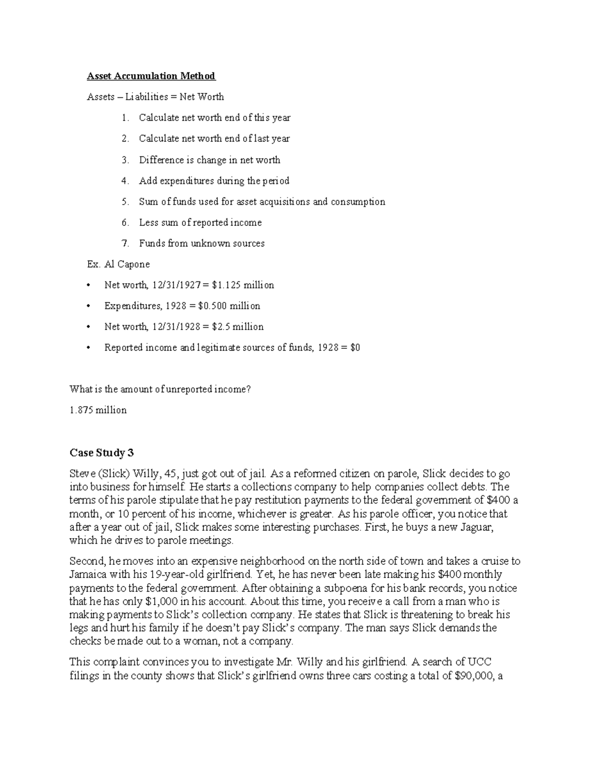 Indirect method examples - Asset Accumulation Method Assets ...