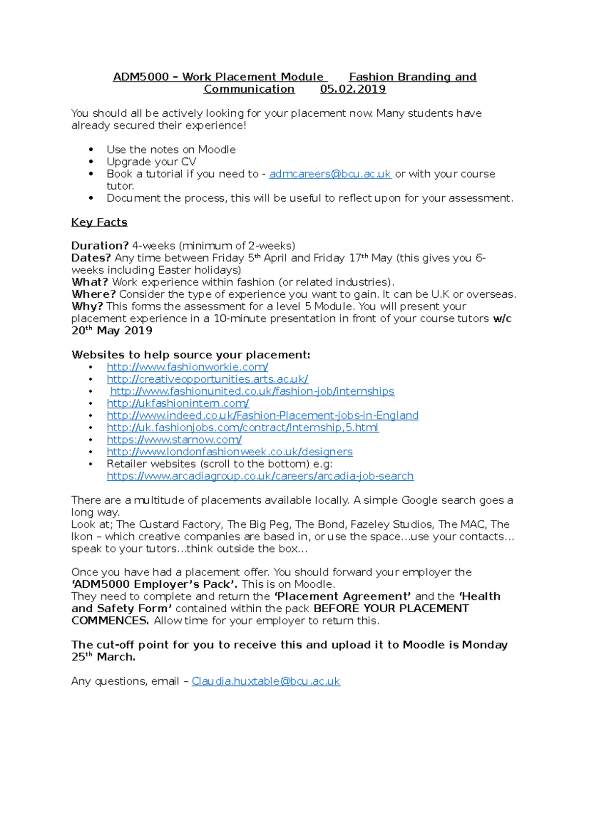 FBC recap ADM5000 - ADM5000 – Work Placement Module Fashion Branding ...