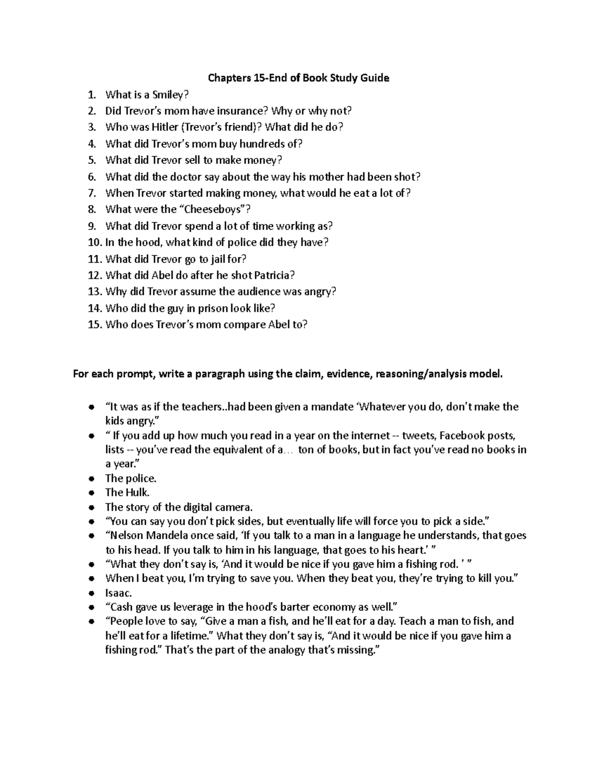 Chapters 15-End of Book Study Guide - “It was as if the teachers. been ...