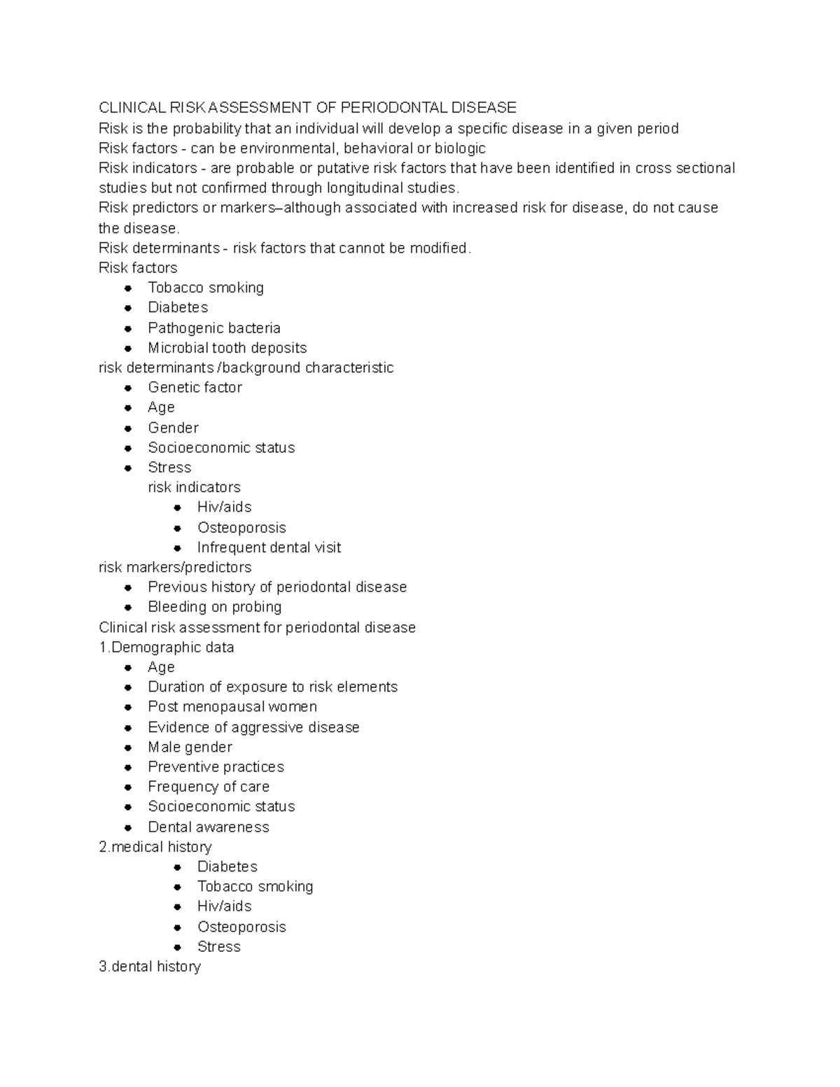 Clinical RISK Assessment OF Periodontal Disease - CLINICAL RISK ...