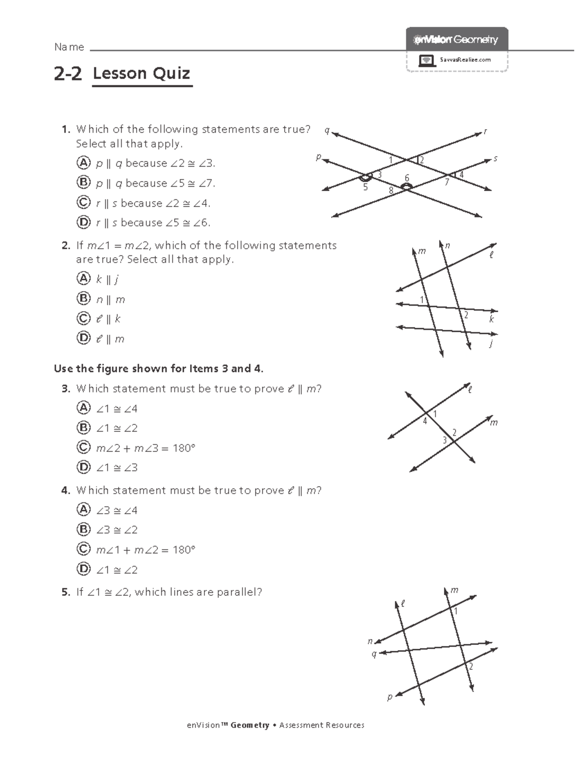 2-2 Lesson Quiz - Name SavvasRealize 2-2 Lesson Quiz 1. Which of the ...