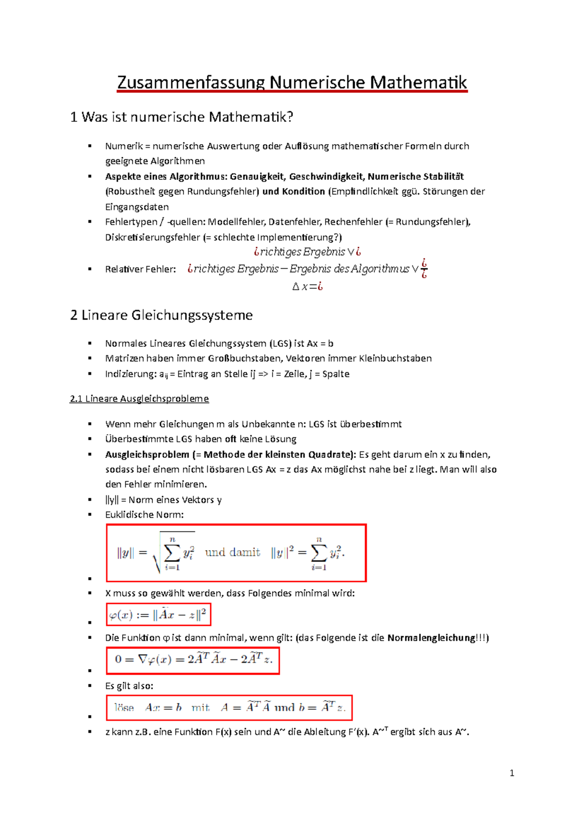 Zusammenfassung Numerische Mathematik für Naturwissenschaftler ...