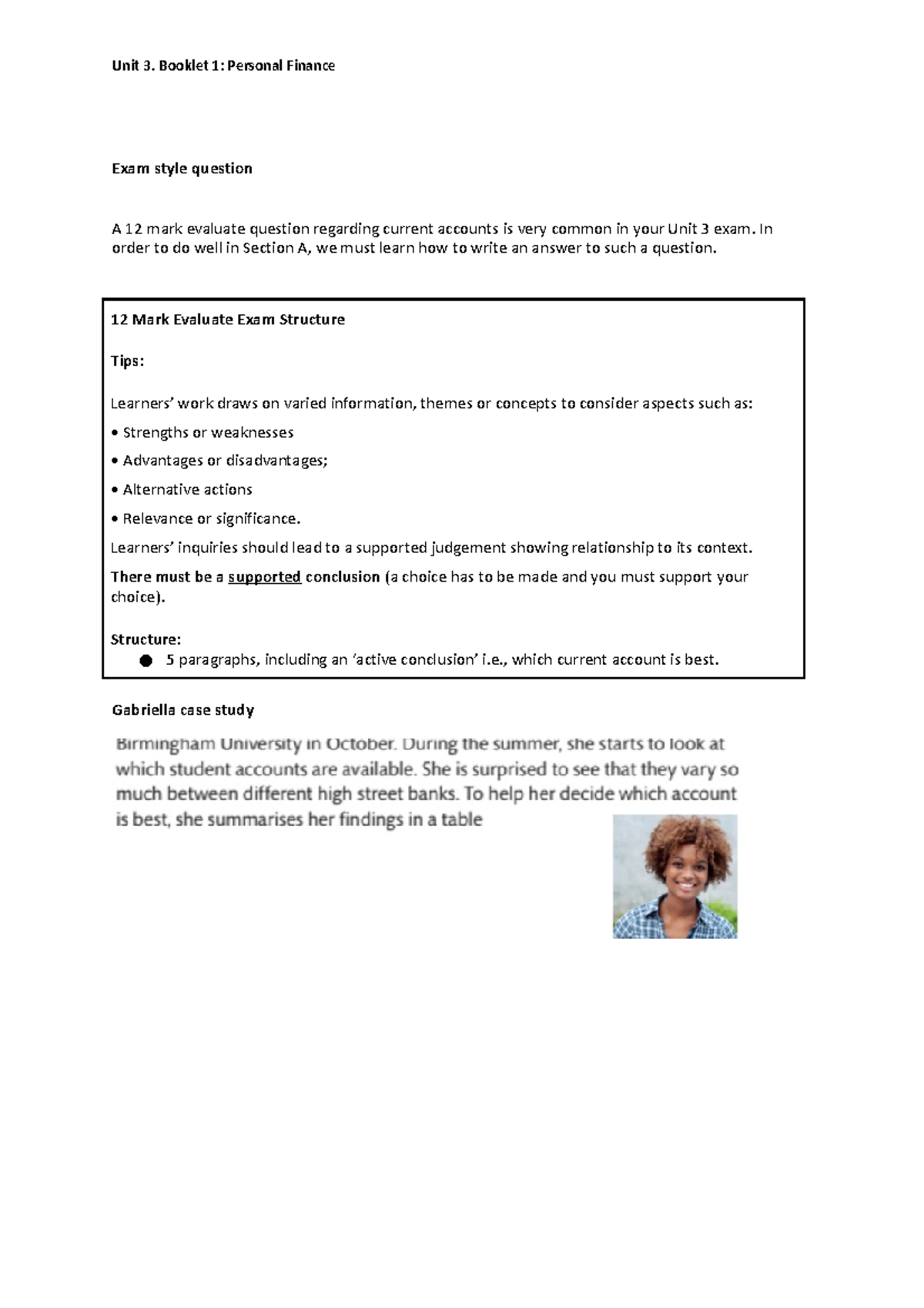 Unit 3 - Personal Finance 1 1 - Exam style question A 12 mark evaluate ...