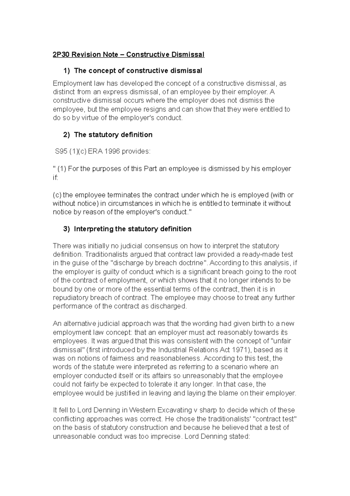 Constructive Dismissal: Definition Interpretation and Elements - Studocu