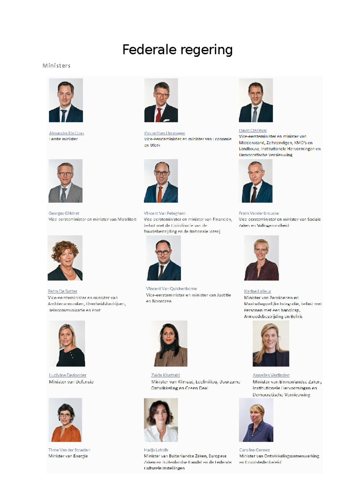 Parate kennis politicologie - Federale regering Ministers Federale ...