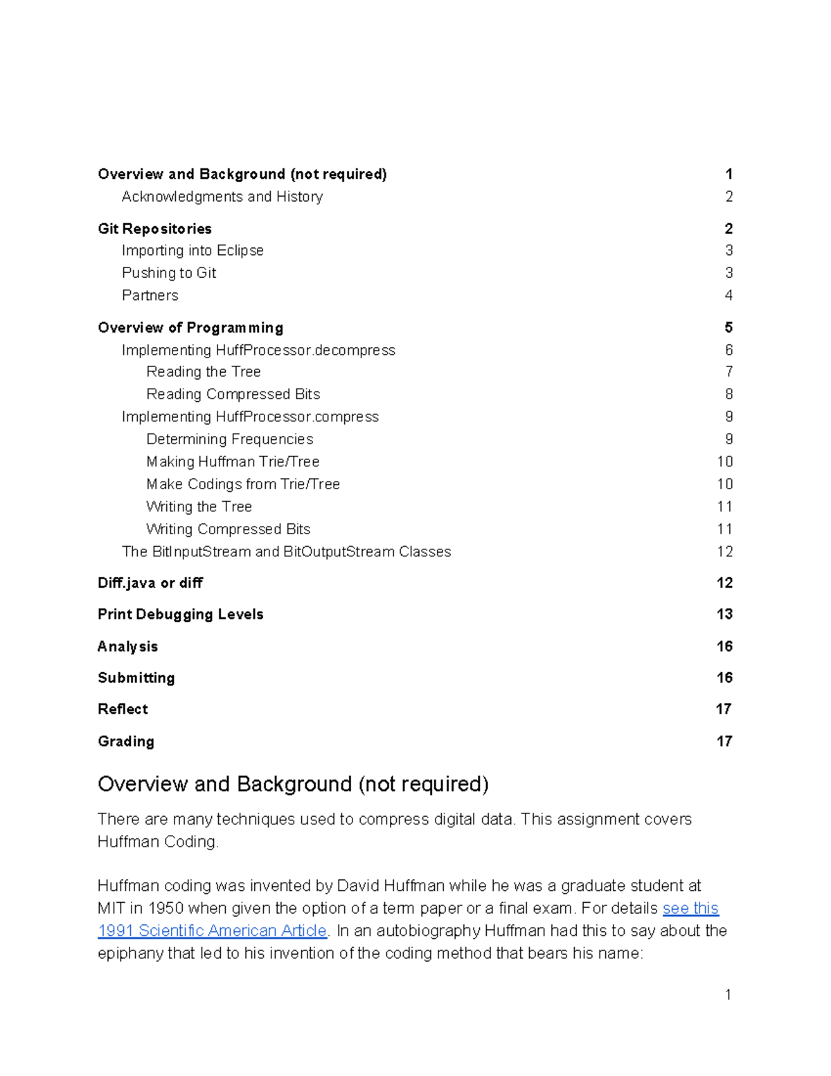Project P7 Huffman Coding, Compsci 201, Fall 2018 - Overview and ...