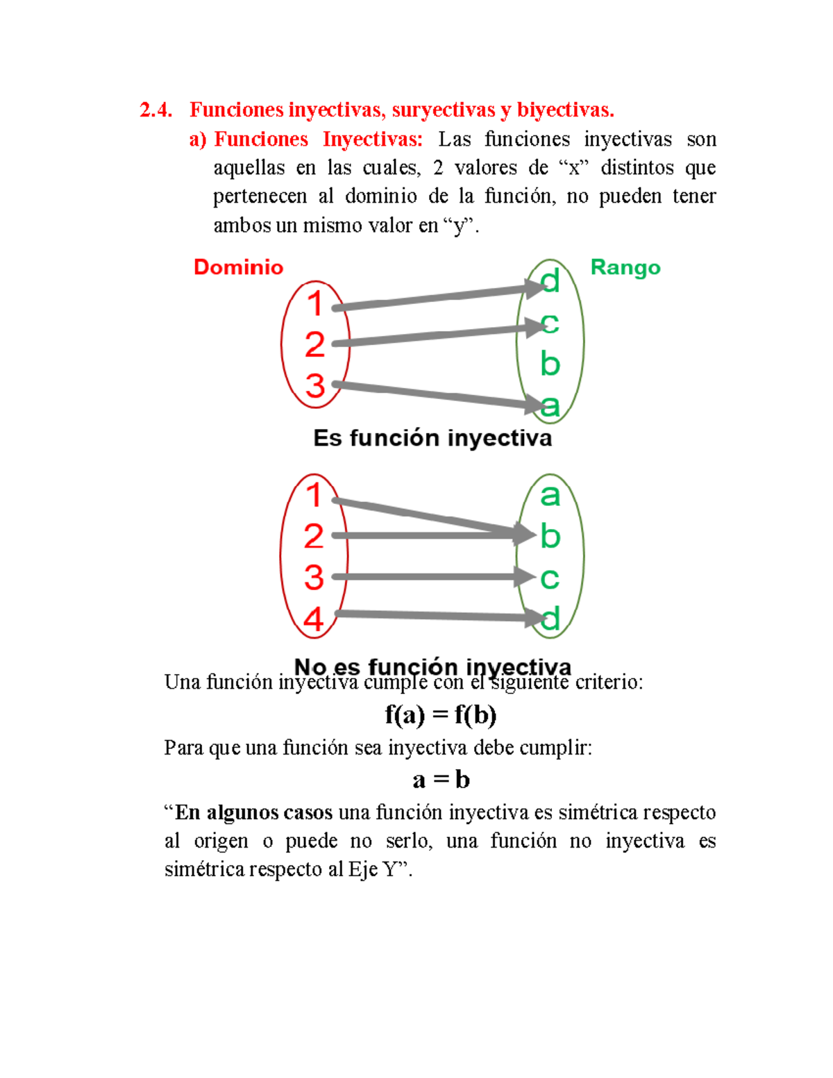 Funciones inyectivas - a) Funciones Inyectivas: Las funciones ...