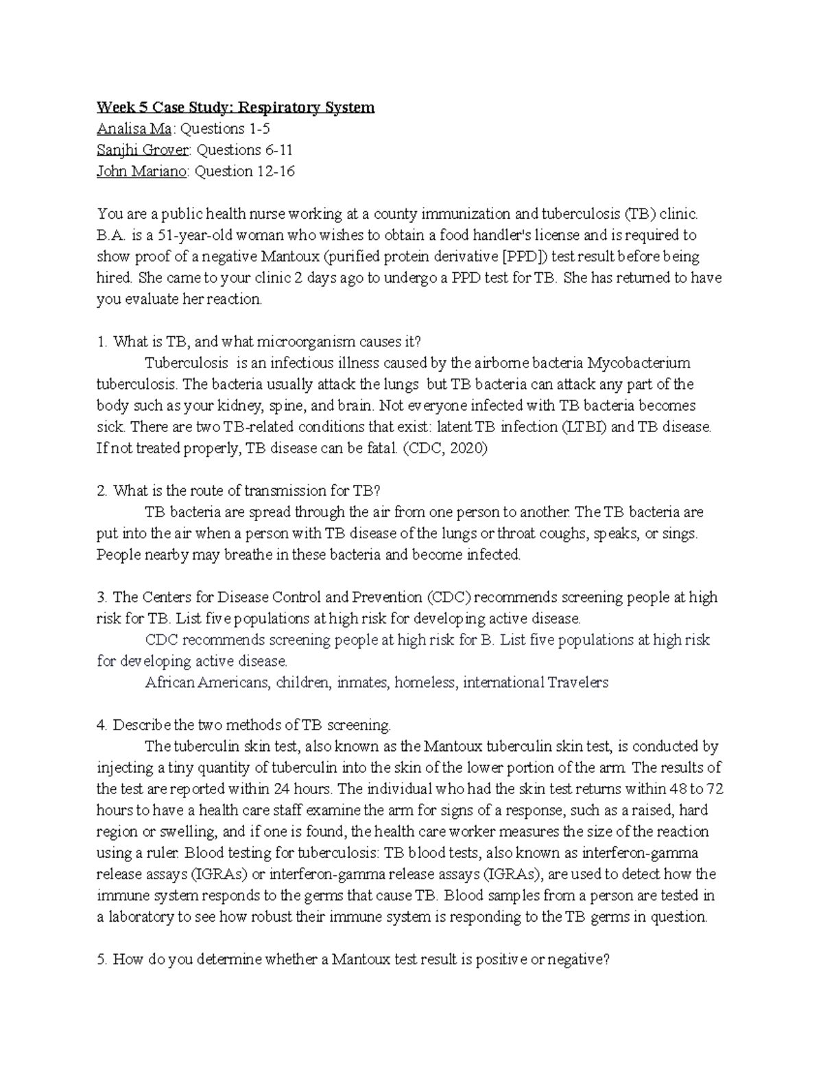 N121L-A Respiratory Case Study - Week 5 Case Study: Respiratory System ...