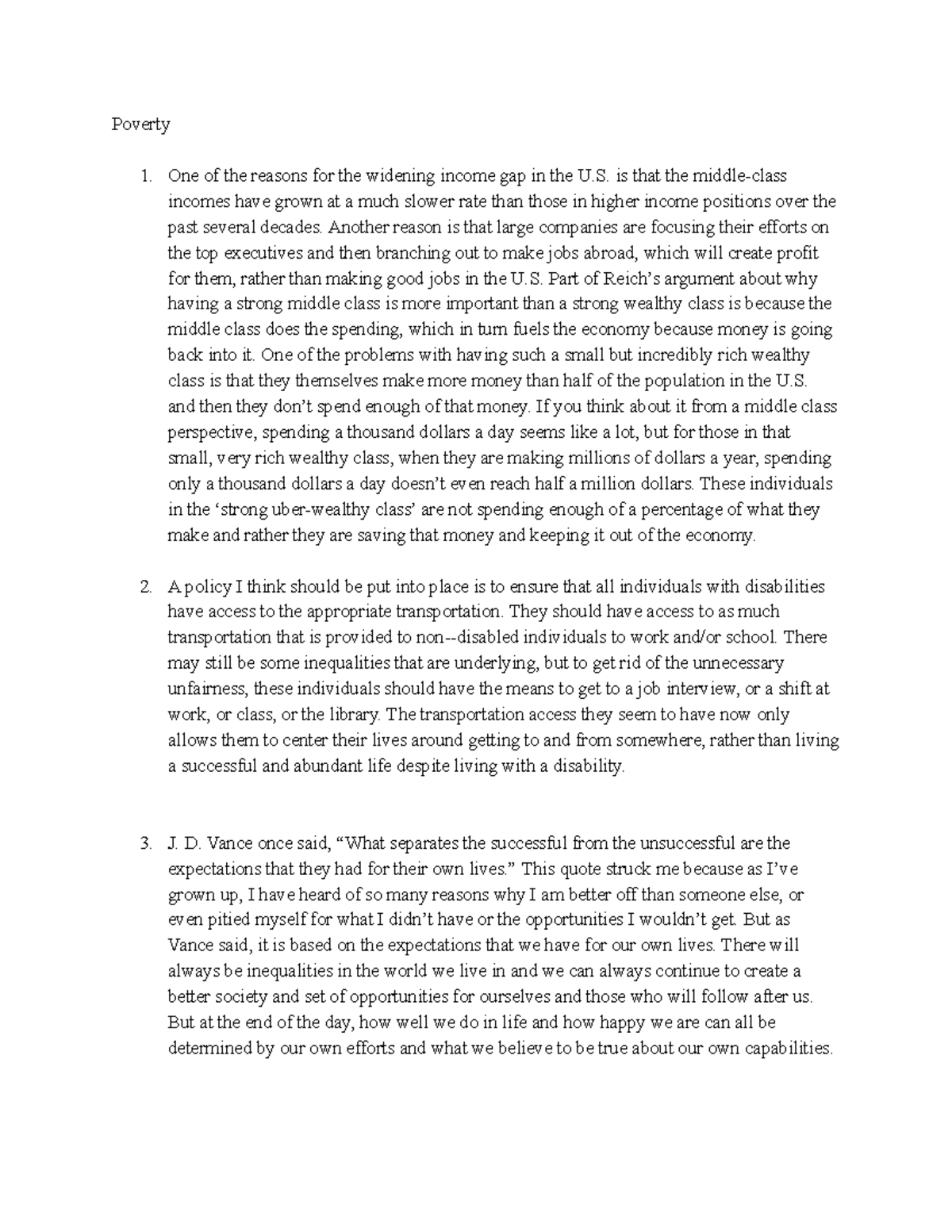 Poverty Discussion - The instructor for this course was Graham ...