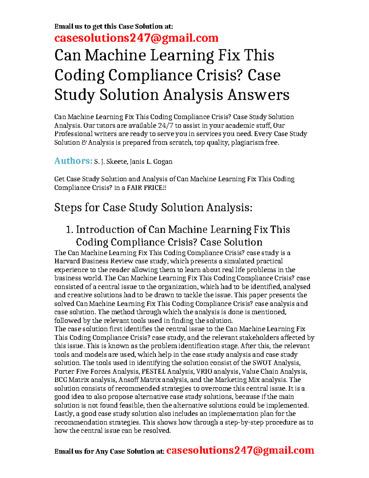 Case Solution Can Machine Learning Fix This Coding Compliance Crisis ...
