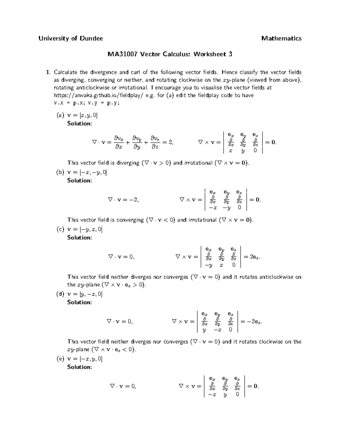 Worksheet 3 - wsheet3 sol - University of Dundee Mathematics MA31007 ...