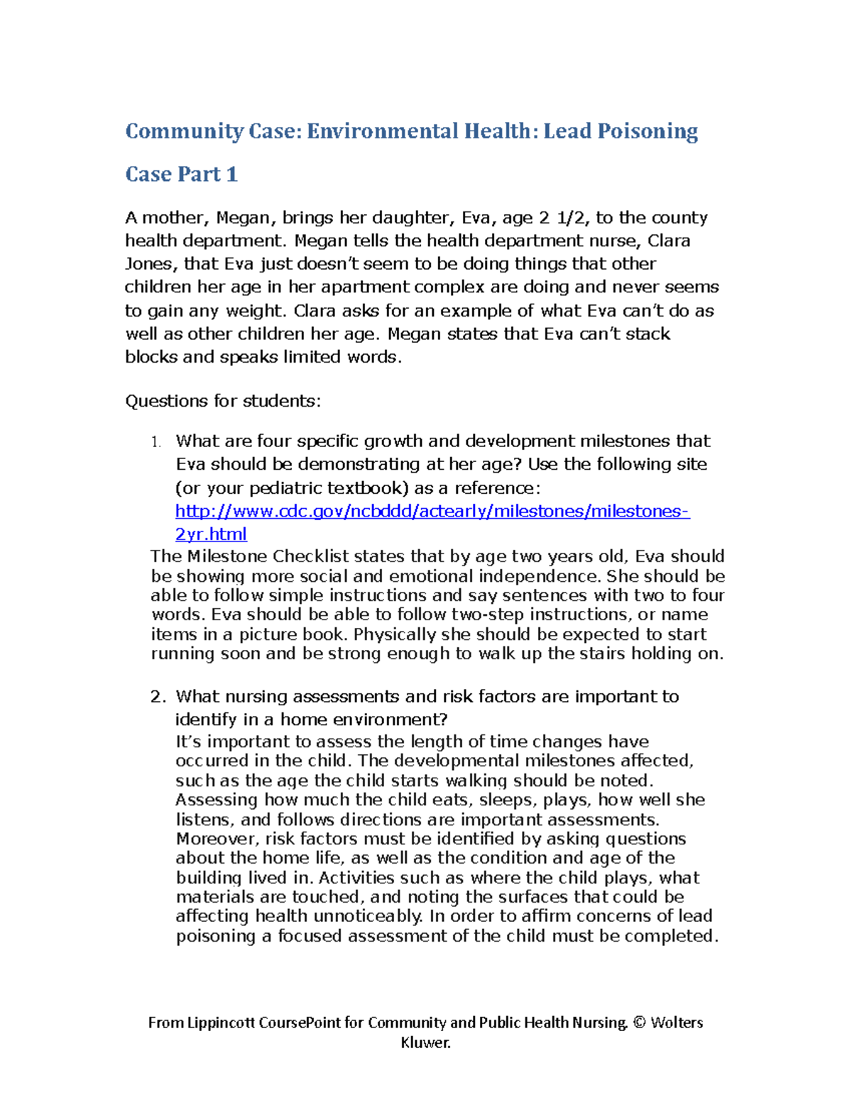 Community led case completed - Community Case: Environmental Health ...