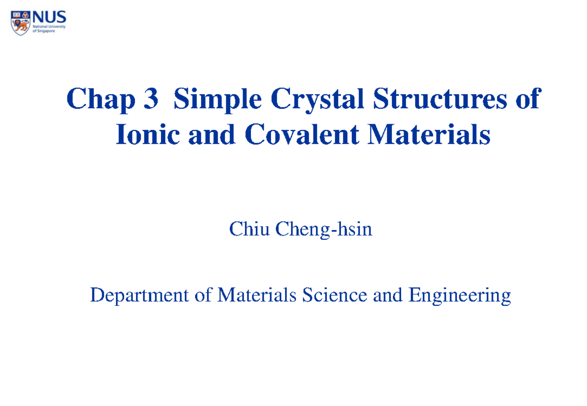 MLE1001 A Chap3 2019 2 - Chap 3 Simple Crystal Structures of Ionic and ...