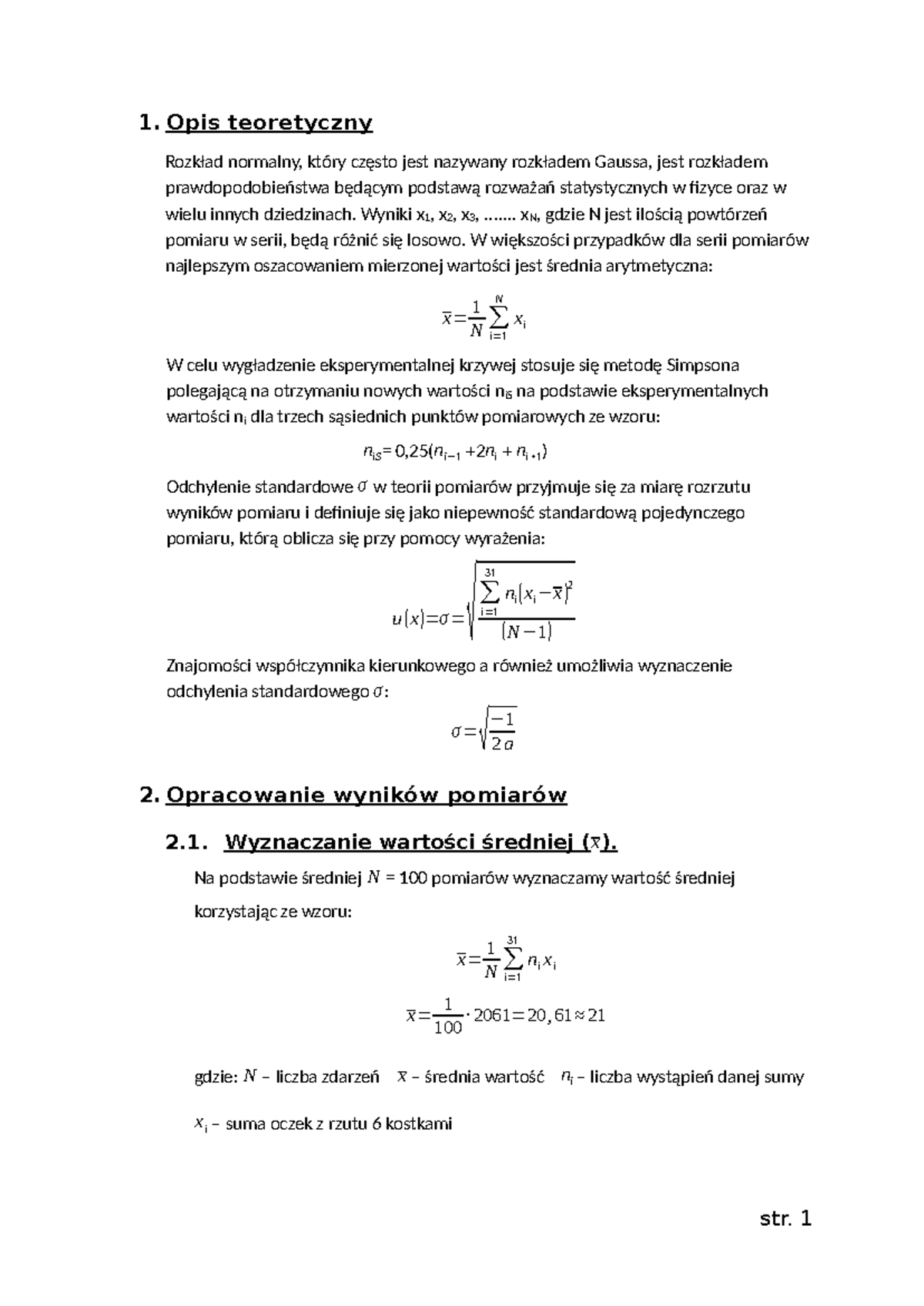 Opis teoretyczny rozkład gaussa - ####### 1. Opis teoretyczny Rozkład ...