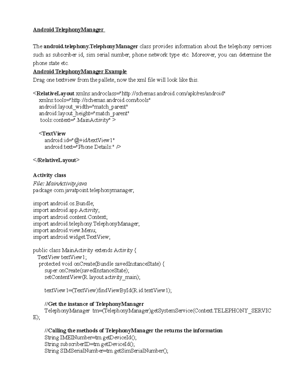 Android Telephony Manager - Android TelephonyManager The android ...