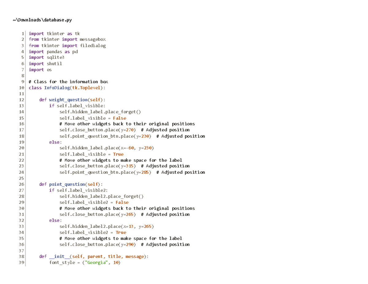Database - ~\Downloads\database 1 import tkinter as tk 2 from tkinter ...