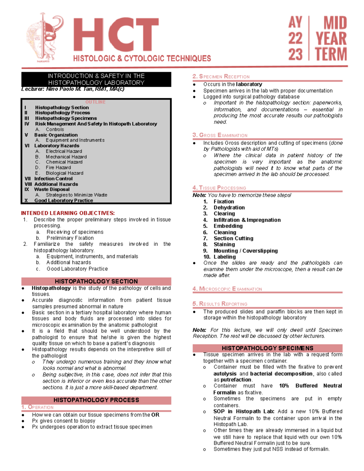 LEC-1- Intro Safety IN THE Histopath Laboratory - INTRODUCTION & SAFETY ...