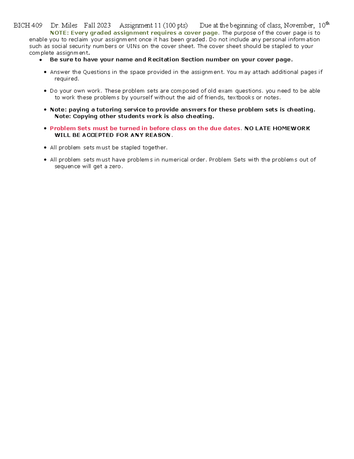 Asn11 - Lecutre notes for class - NOTE: Every graded assignment ...