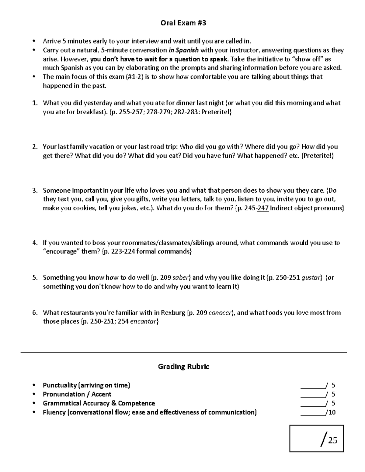 Oral Exam #3 Prompts - Oral Exam Arrive 5 minutes early to your ...