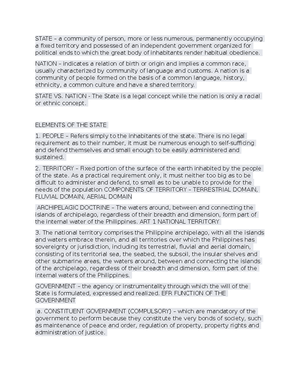 State and Elements Notes - CONSTITUTIONAL LAW I – First meeting STATE ...