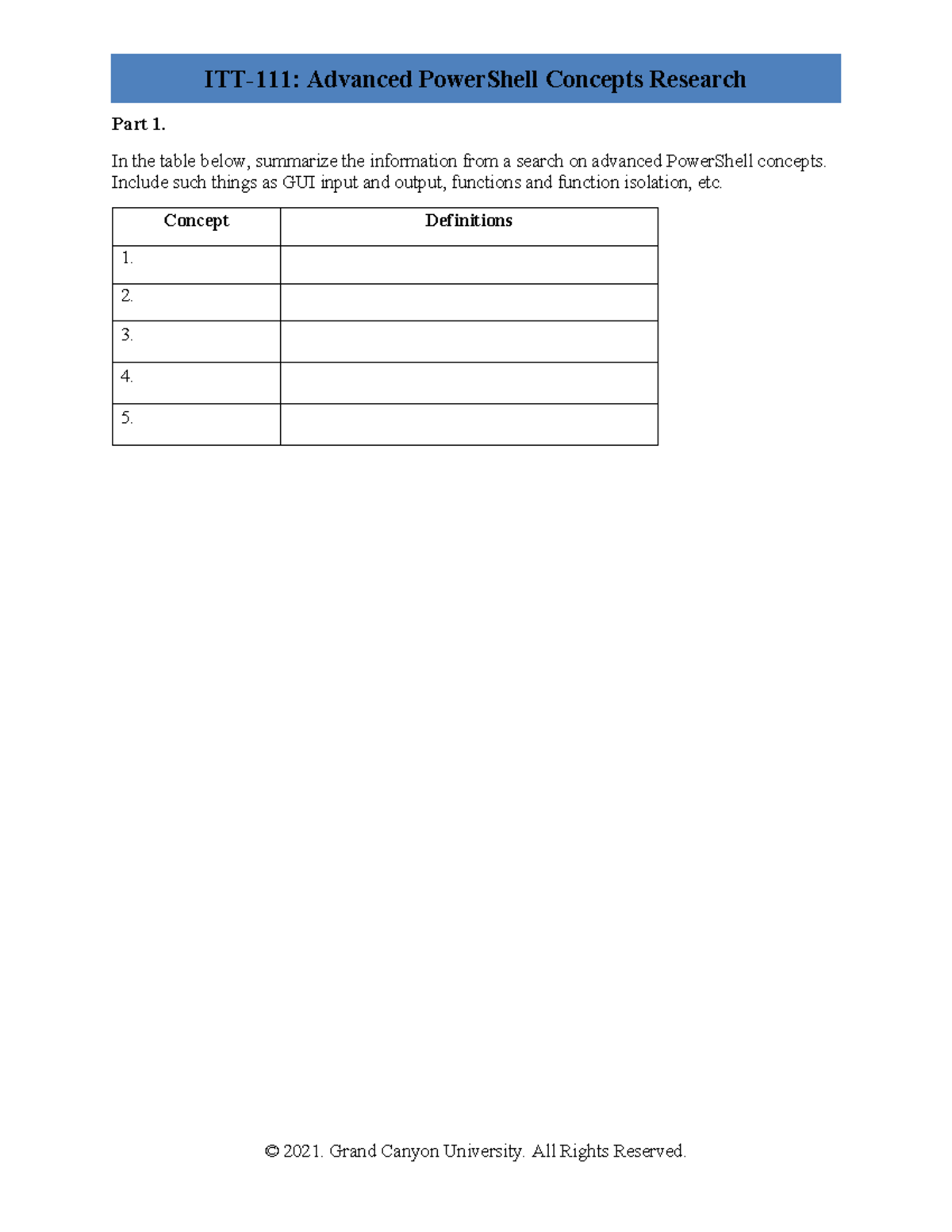 ITT-111-T6-CLC-Advnaced Power Shell Concepts - Part 1. In the table ...