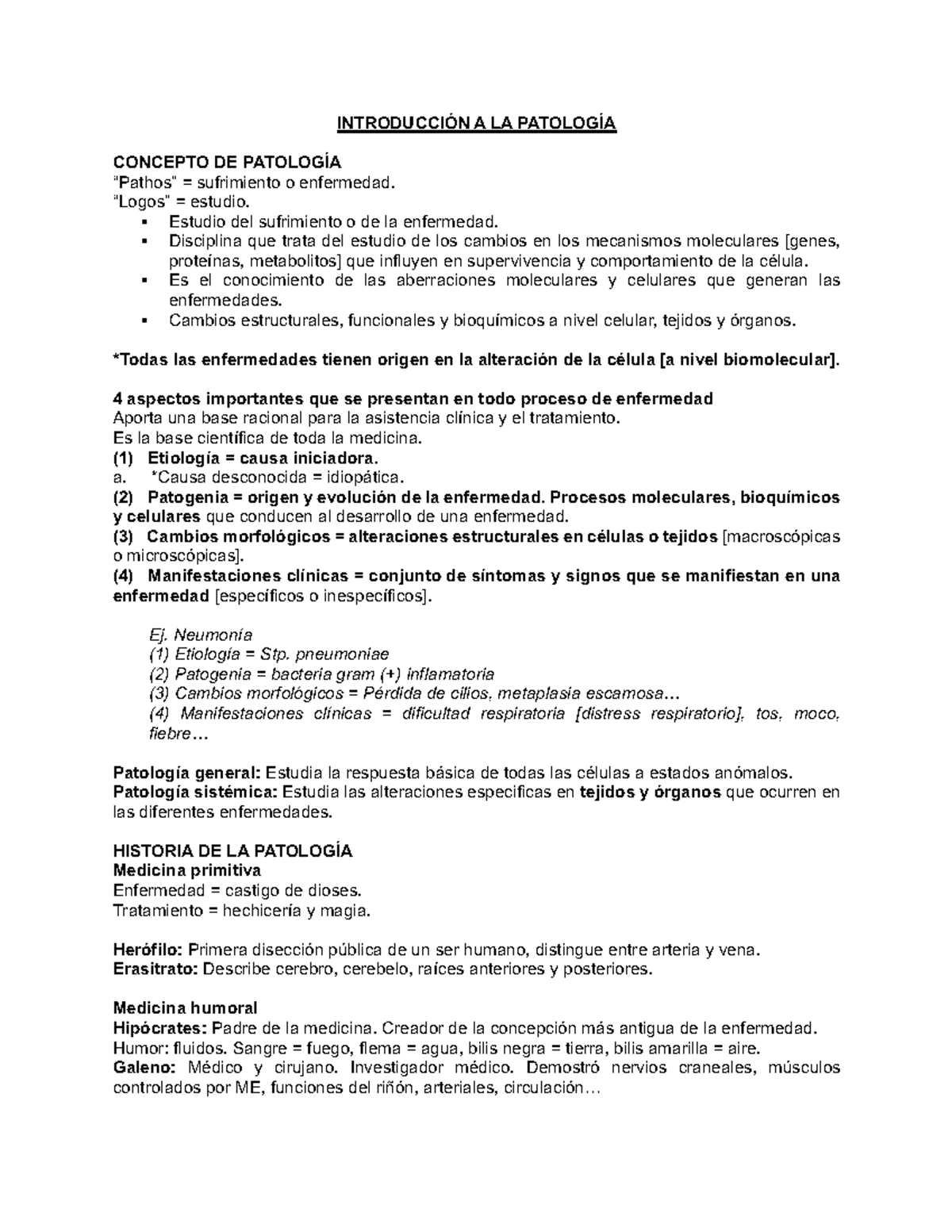 REPO PATO - INTRODUCCIÓN A LA PATOLOGÍA CONCEPTO DE PATOLOGÍA “Pathos ...