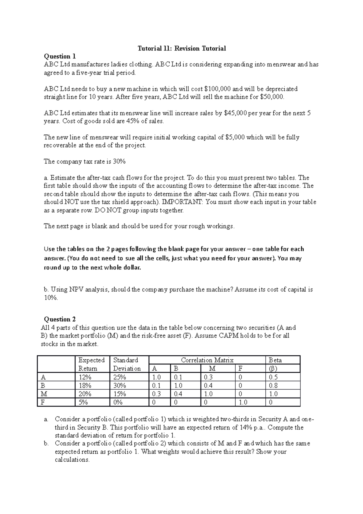 Tutorial 11 - tut solution - Tutorial 11: Revision Tutorial Question 1 ABC Ltd manufactures ...