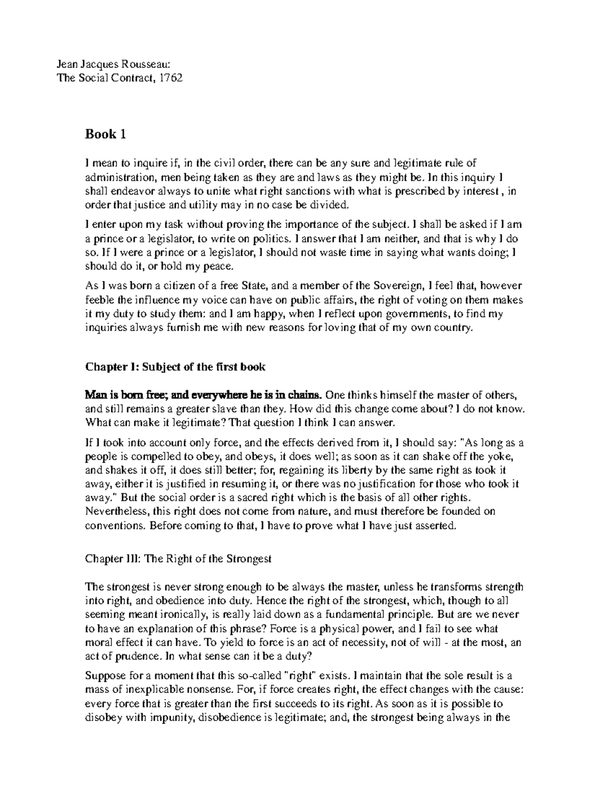 The Social Contract - Rousseau - Jean Jacques Rousseau: The Social ...