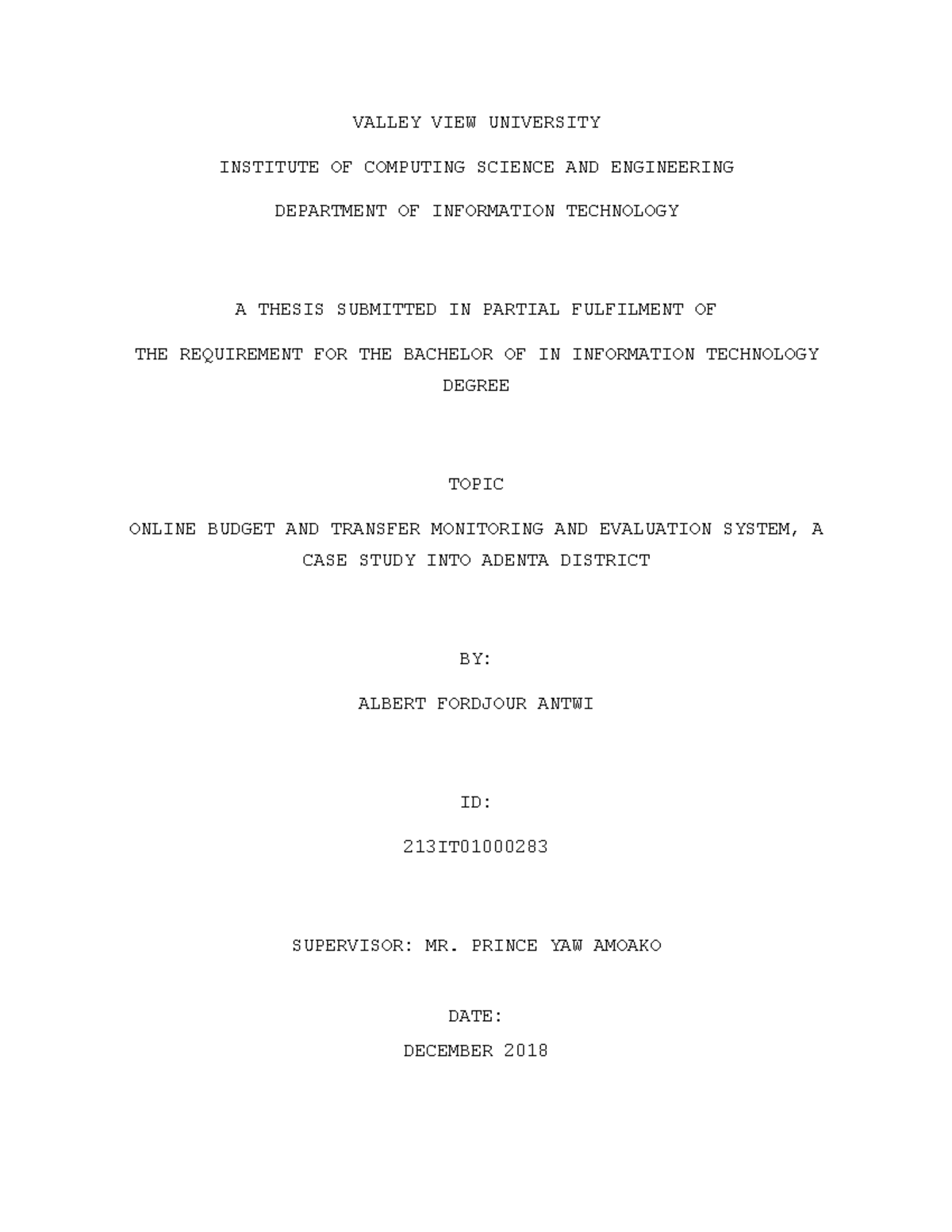 Online Budget AND Transfer Monitoring AND Evaluation System, A CASE ...