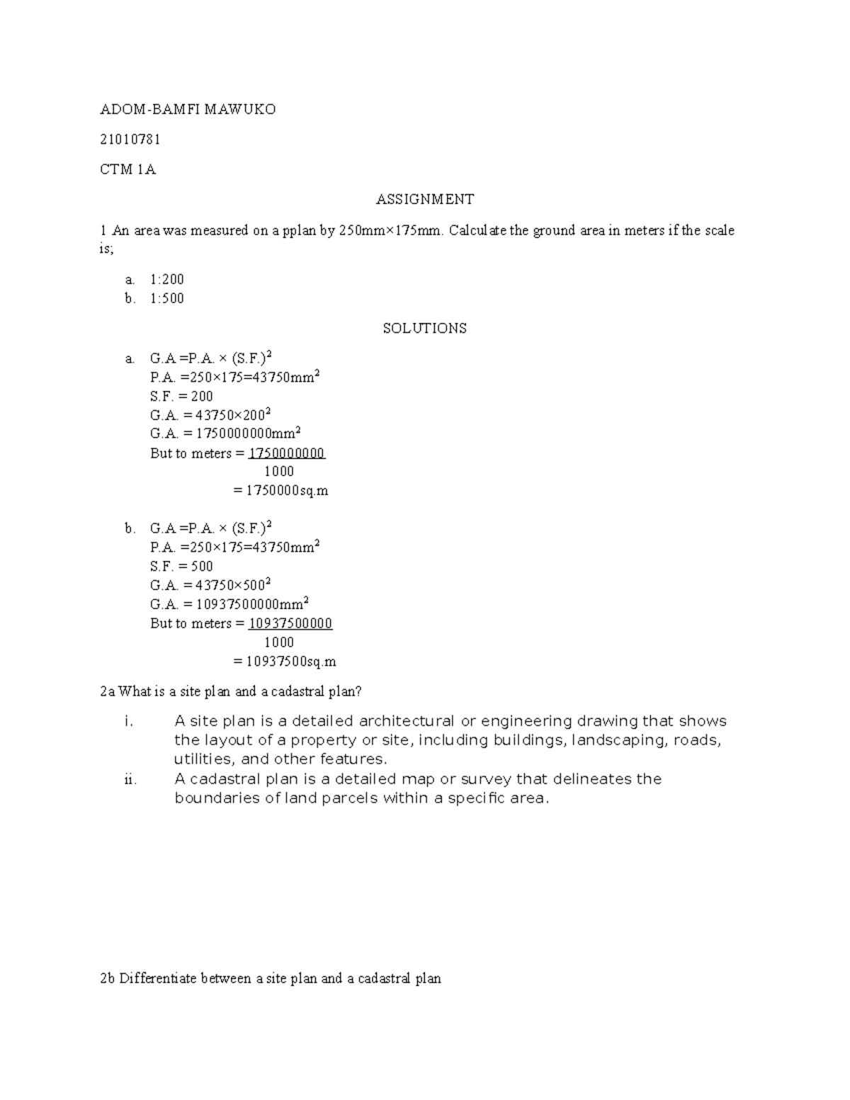 Principles of land surveying - ADOM-BAMFI MAWUKO 21010781 CTM 1A ...