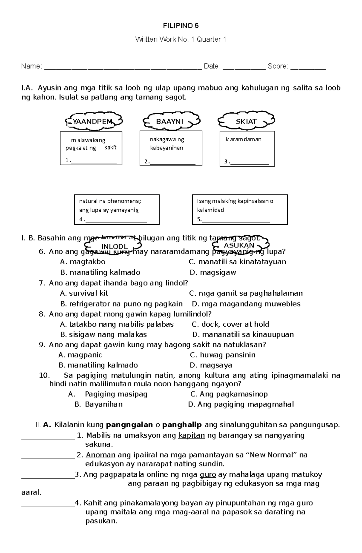 Grade 5 Summative Test in Filipino Modules 1-3 - FILIPINO 5 Written ...