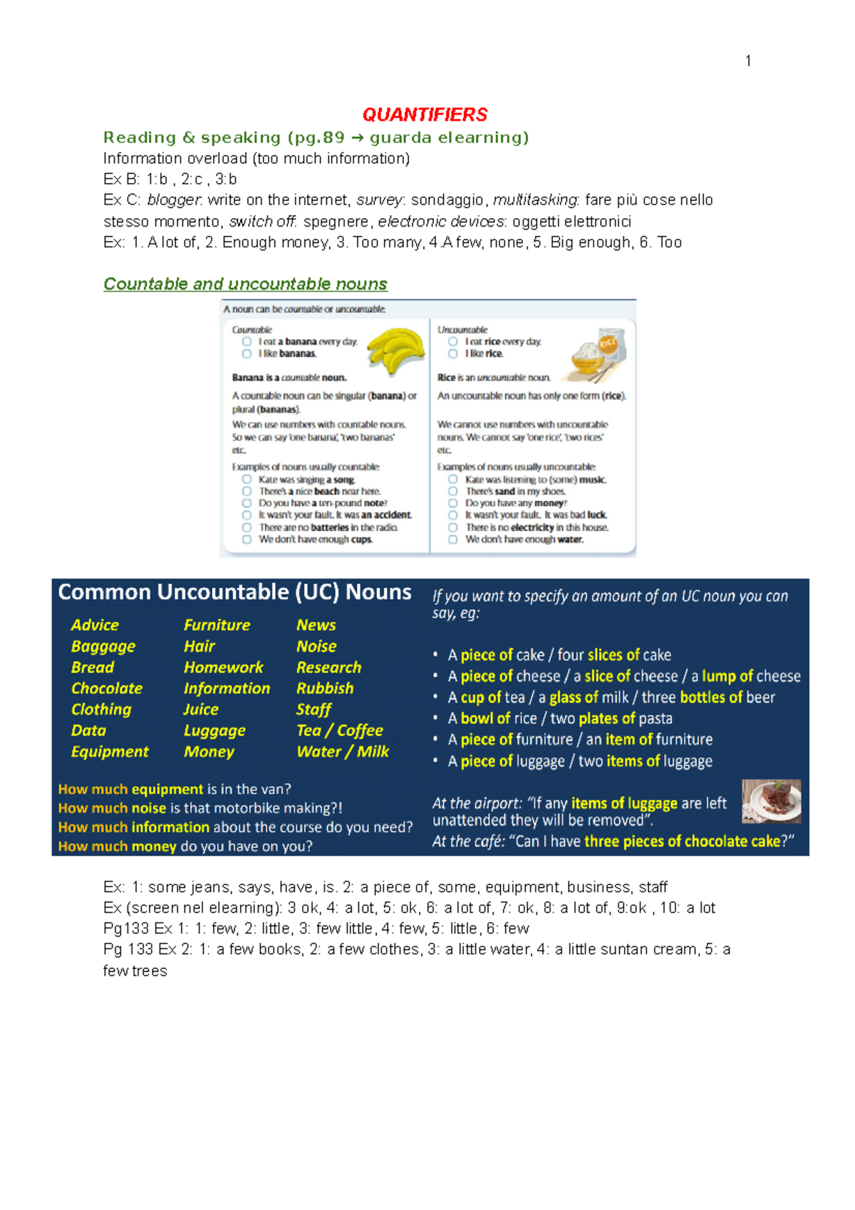 Lezioni grammar inglese B2 completi - QUANTIFIERS Reading & speaking (pg → guarda elearning ...