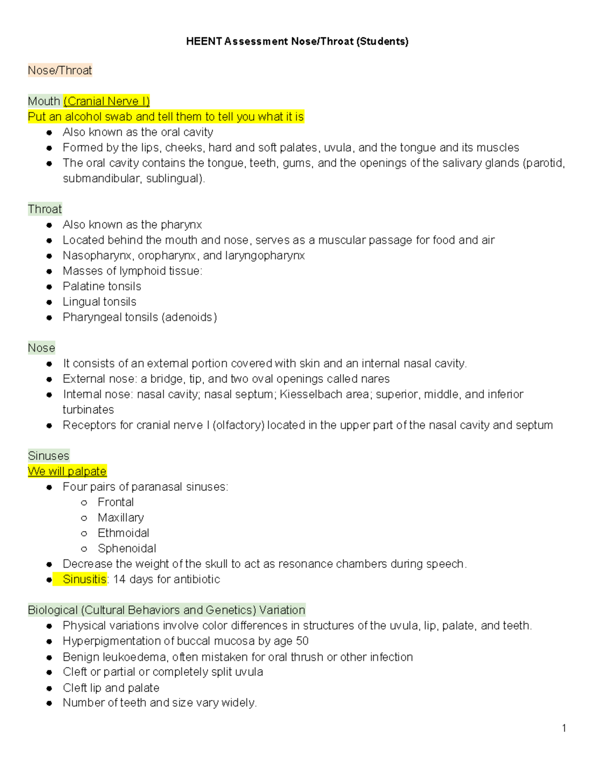 Heent Assessment (Nose Throat) - HEENT Assessment Nose/Throat (Students ...