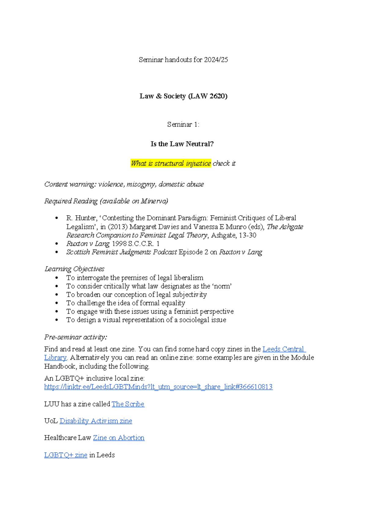 Seminar handouts for 2024-25 - Seminar handouts for 2024/ Law & Society ...