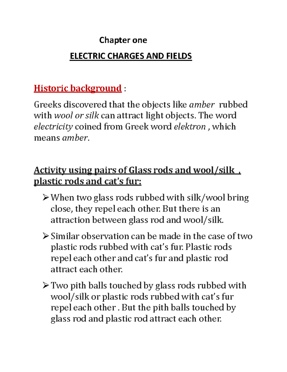 Chapter 1 - Plus two physics , class note - Chapter one ELECTRIC ...