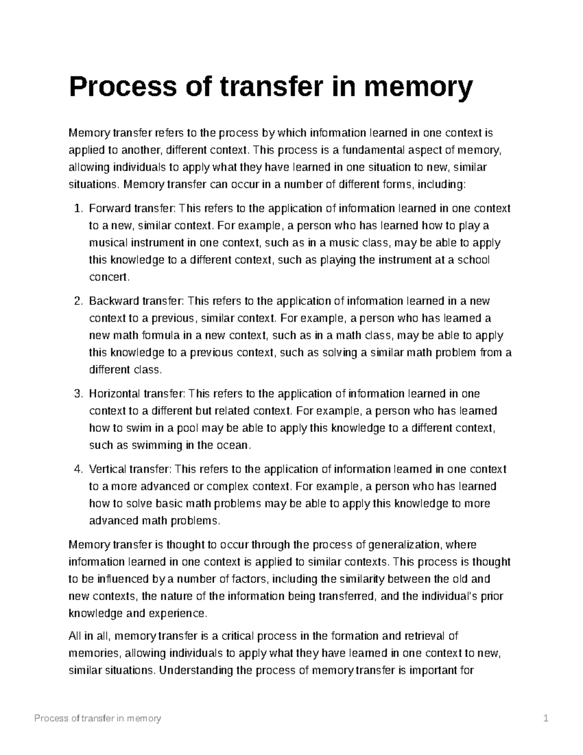 Process of transfer in memory - This process is a fundamental aspect of ...