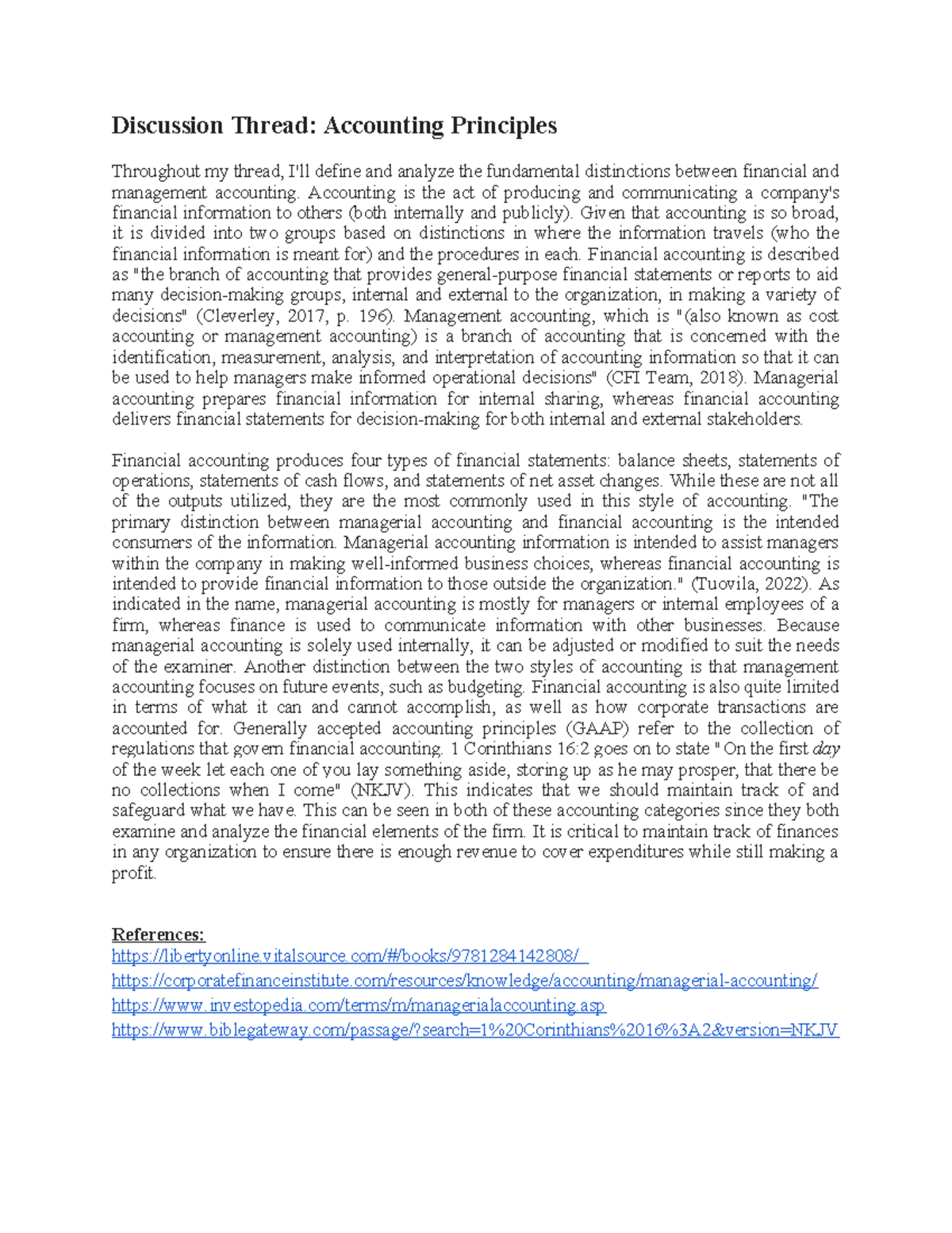 Discussion Thread Accounting Principles - Discussion Thread: Accounting Principles Throughout my ...