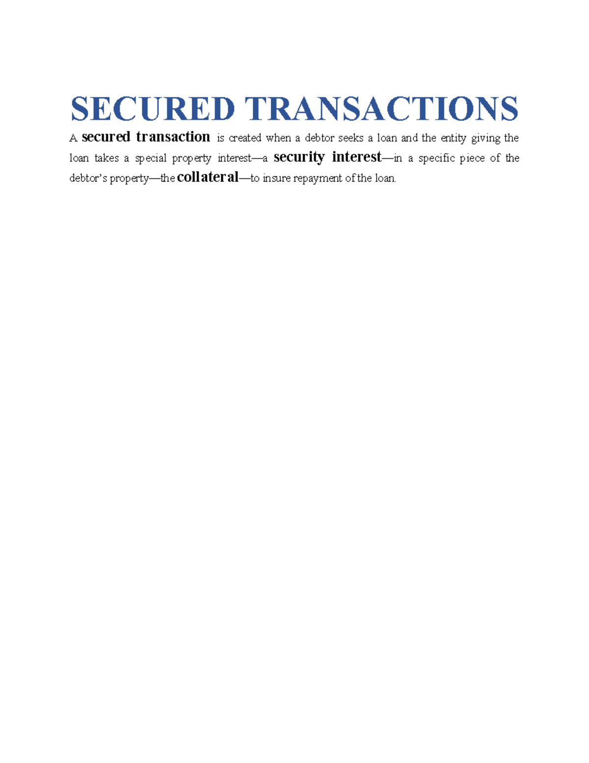 Secured Transactions Mind Map - A secured transaction is created when a ...