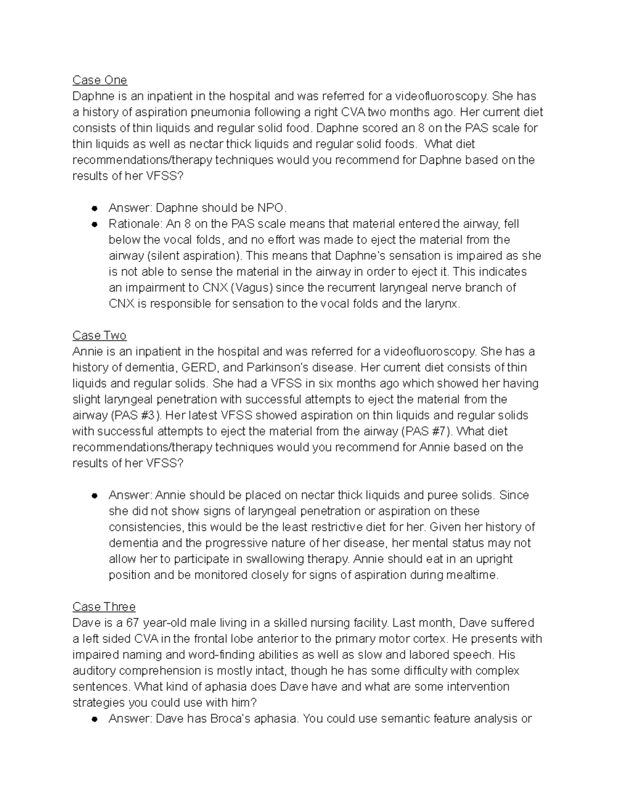 Sample Case Studies and Answers - Case One Daphne is an inpatient in ...