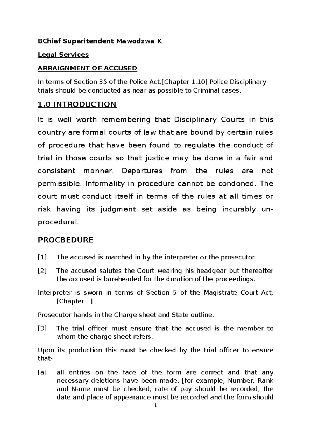 Trial procedure - Delivered by Chingwa - BChief Superitendent Mawodzwa ...