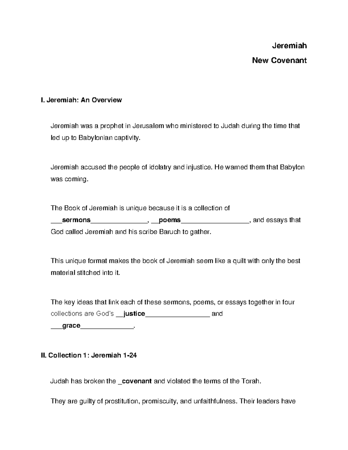 Jeremiah BIBL105 Notes - Jeremiah New Covenant I. Jeremiah: An Overview ...