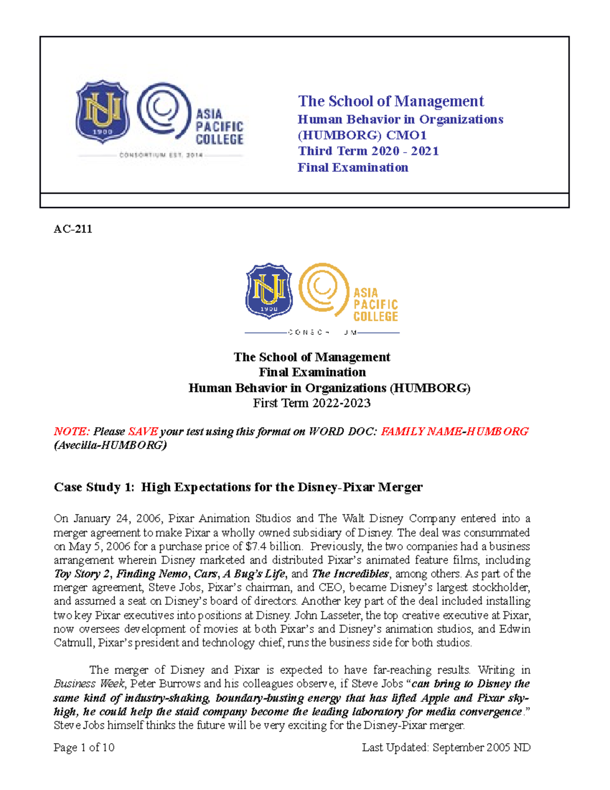 Finals Human Behaviour - The School of Management Human Behavior in ...