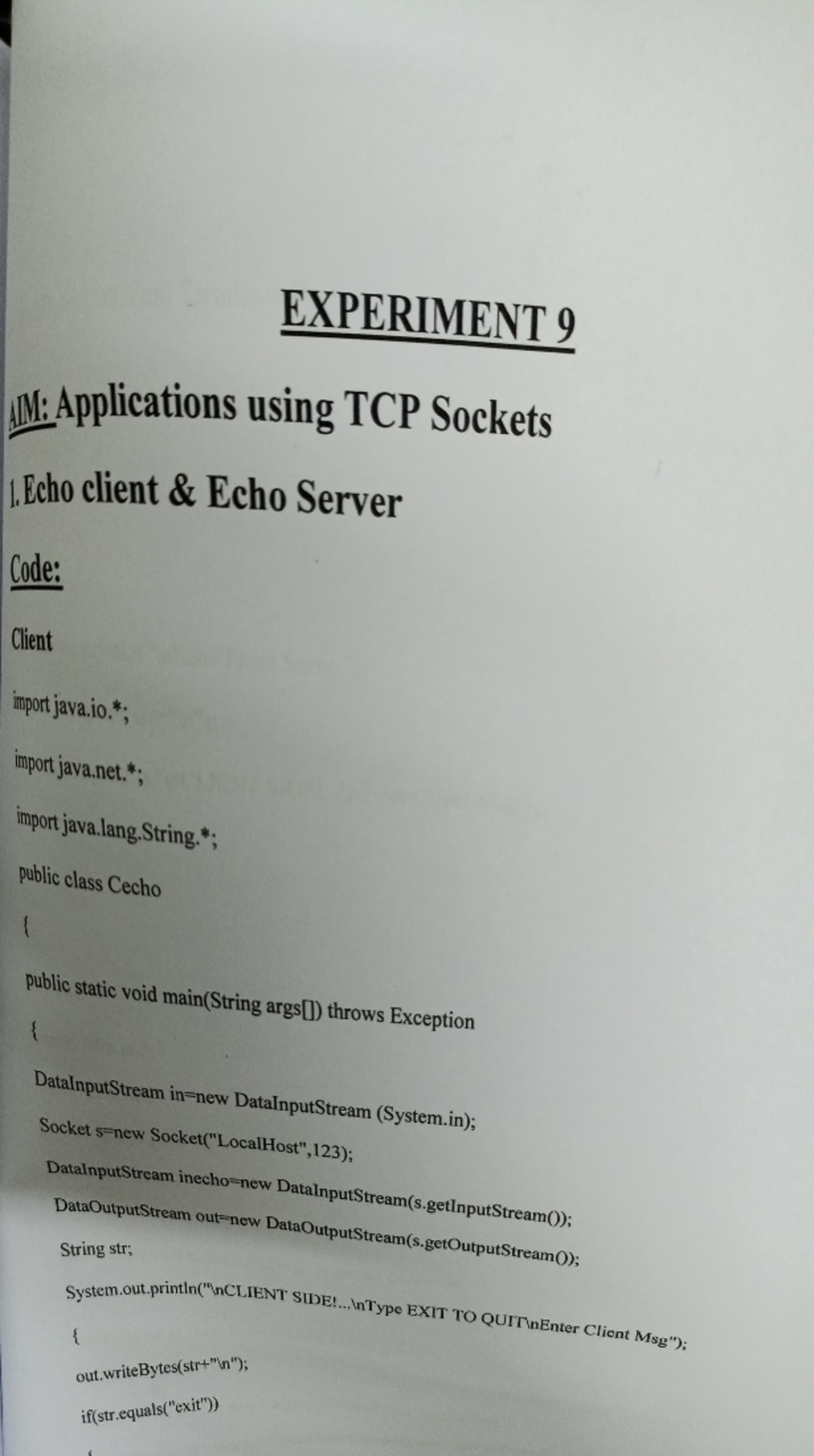 Cnexperiment -9 - EXPERIMENT 9 ~pplications usingTCP Sockets l,Echo client & Echo Server Code ...
