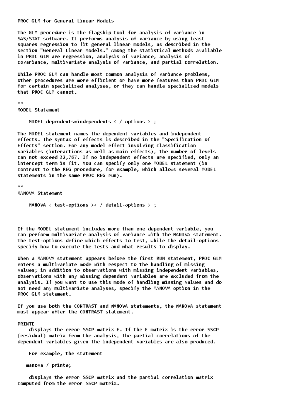 Proc Glm For Partial Correlation Proc Glm For General Linear Models